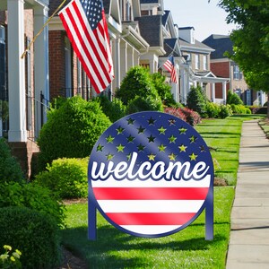 Welcome Yard Stake Metal Sign, Outdoor Lawn Decoration, American Flag ...
