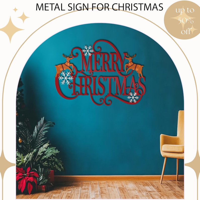 Merry Christmas Metal Sign - Winter Snowflake Metal Sign - Winter Home ...