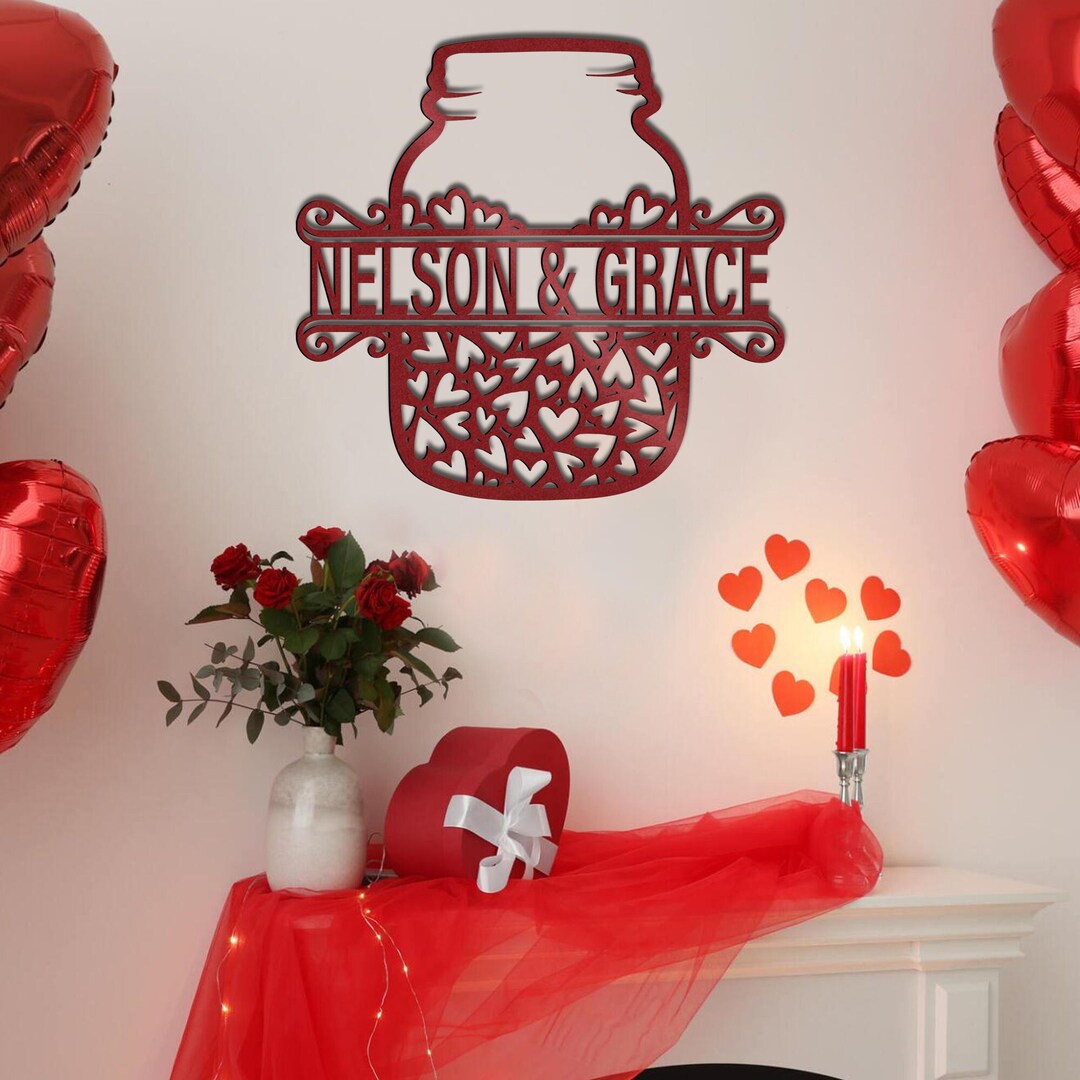 Customized Couple Name Sign, Cute Outline Heart Sign, Romantic Wall ...