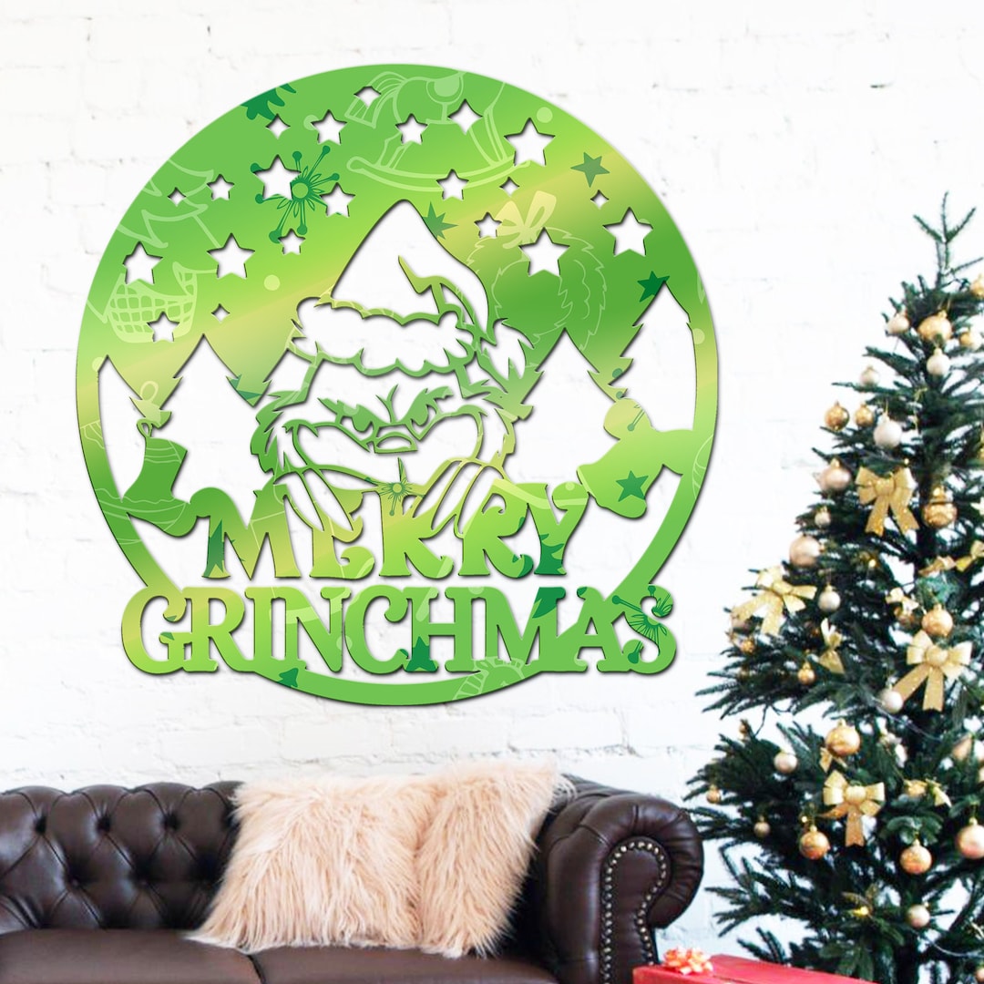 Merry Grinchmas Metal Sign, Holiday Greeting Wall Art, Dr Seuss ...