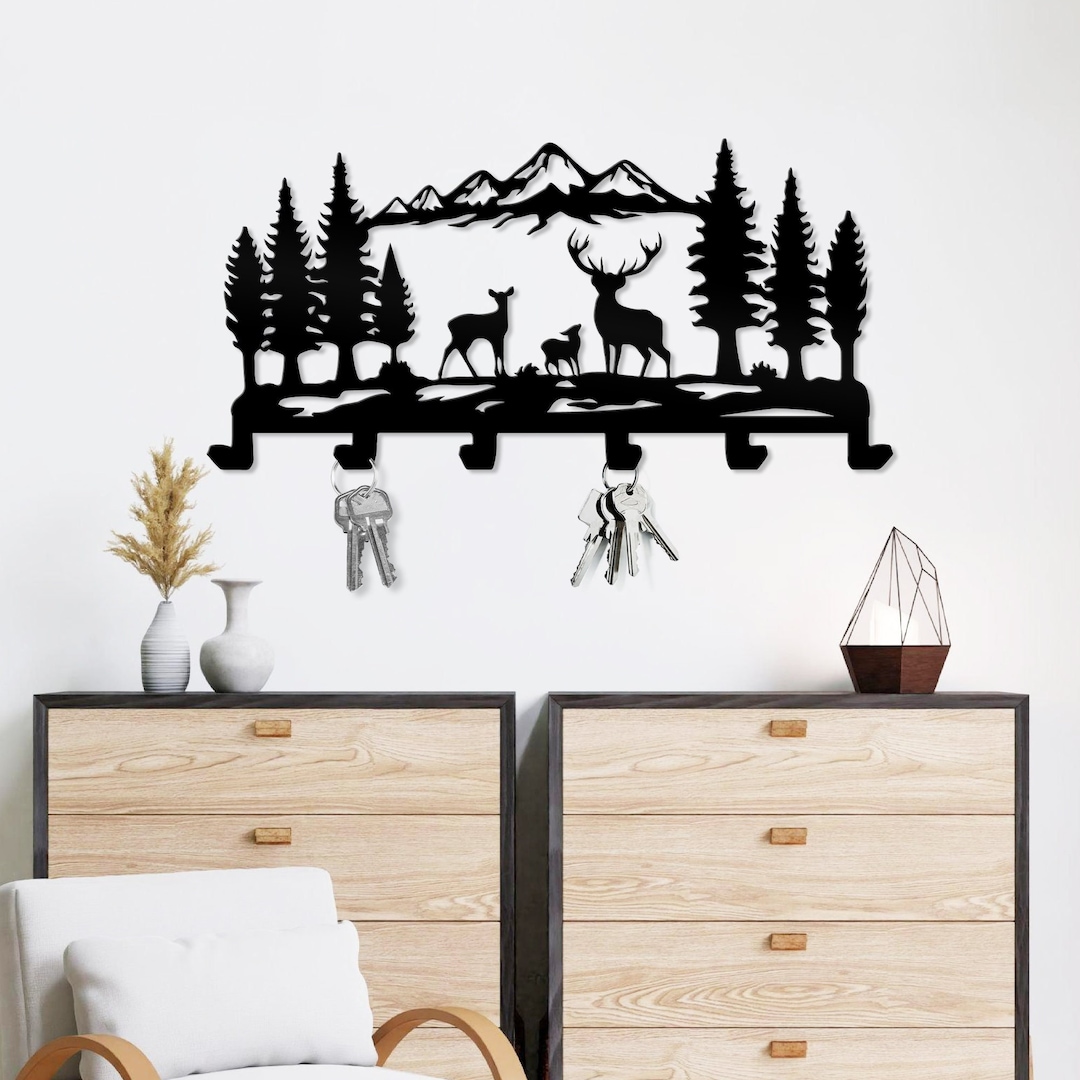 Wildlife Mountain & Deer Key Holder - Animal Inspired Metal Hook ...