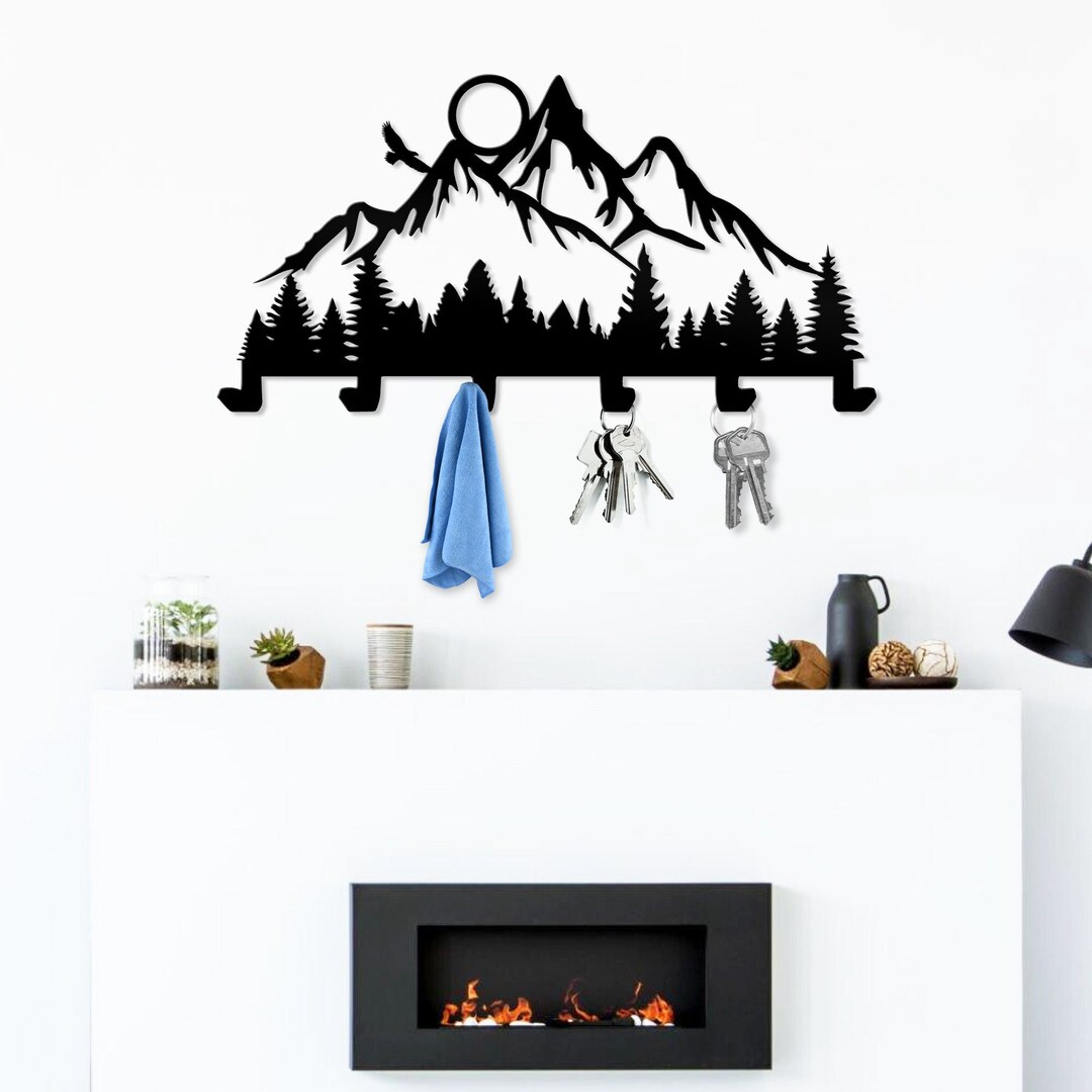 Nature Wildlife Theme Key Holder - Mountain and Forest Metal Hook ...