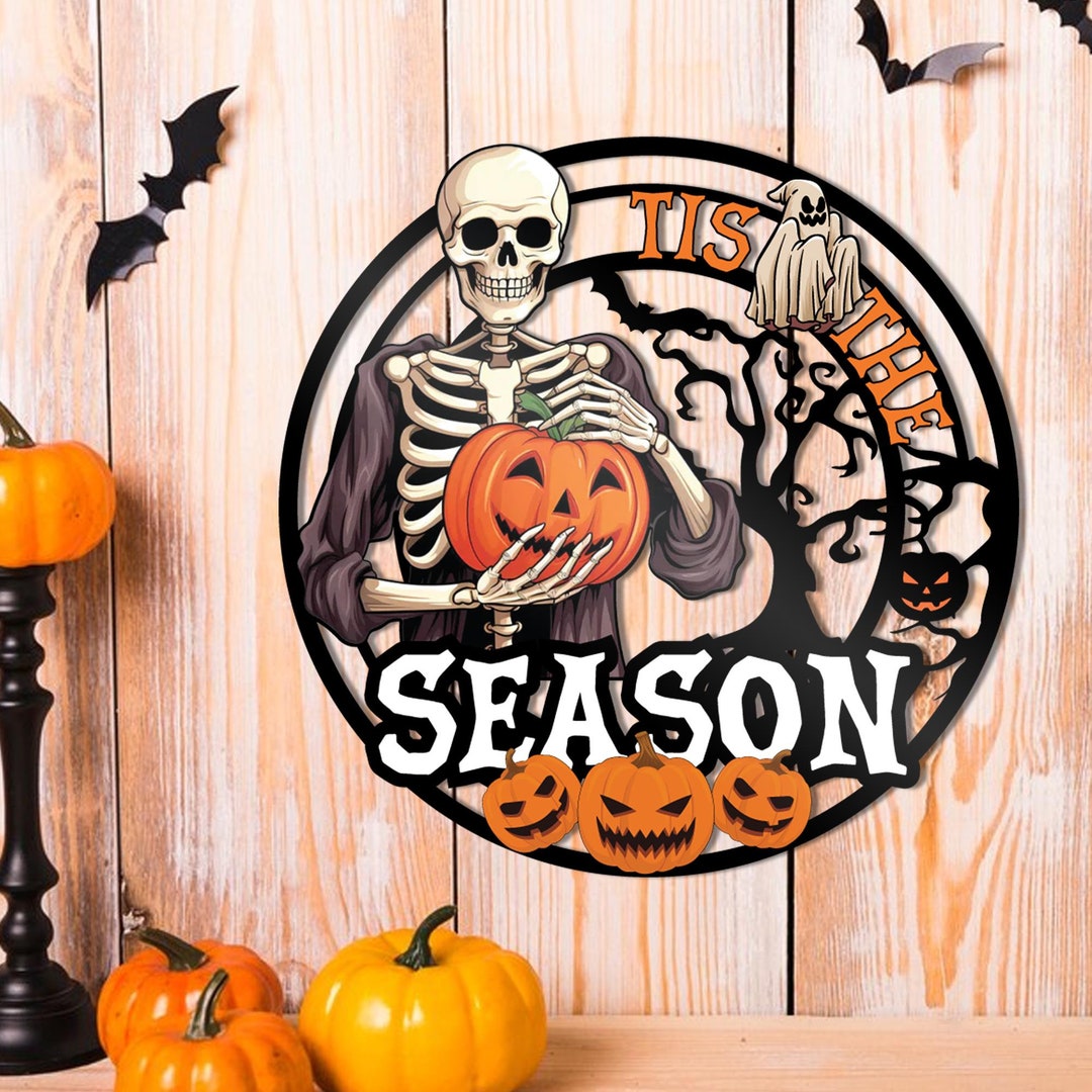 Tis the Season Round Metal Sign - Halloween Yard Sign - Festive Gift ...