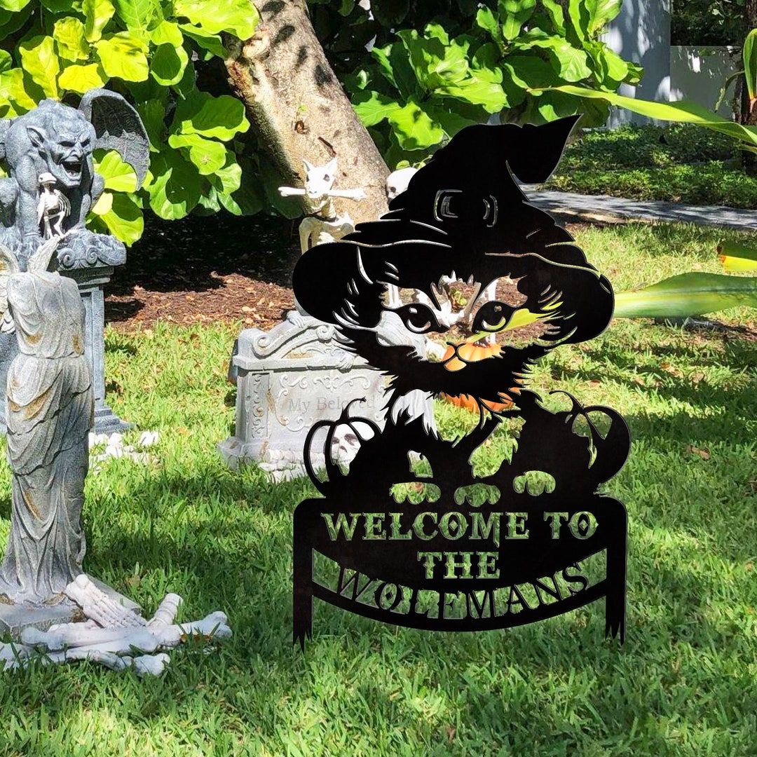 Customized Cute Cat Welcome Yard Halloween Sign - Home Lawn Entryway ...