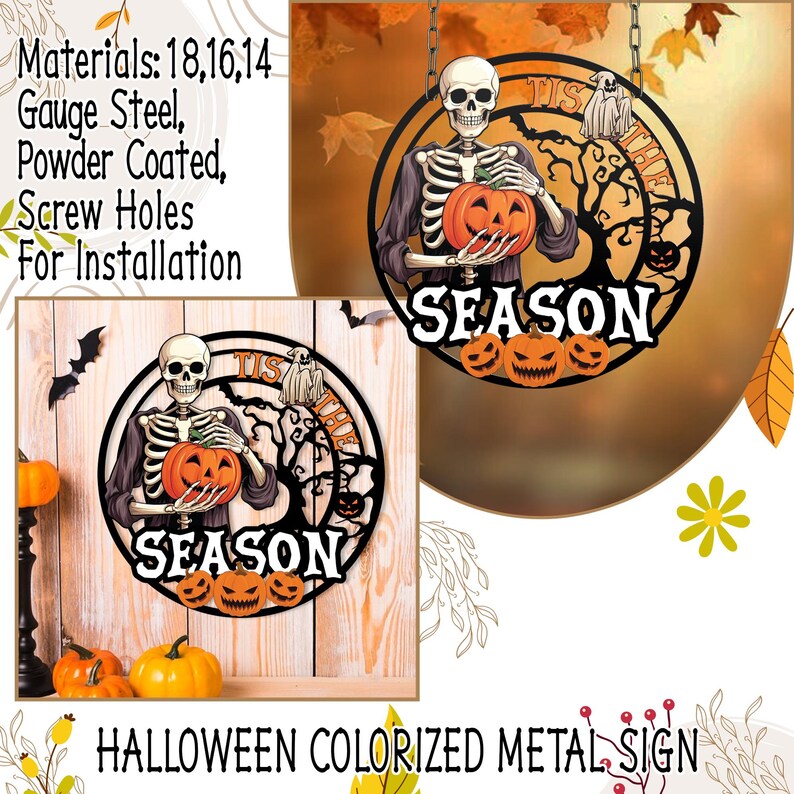 Tis the Season Round Metal Sign - Halloween Yard Sign - Festive Gift ...