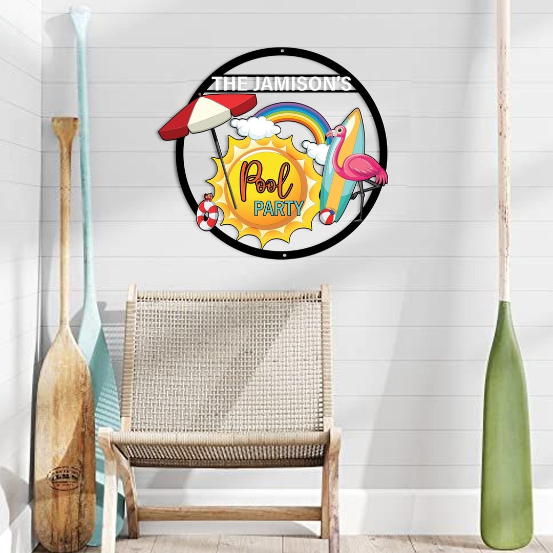 Personalised Name Pool Party Metal Sign - Fun in the Sun - Summer Theme ...