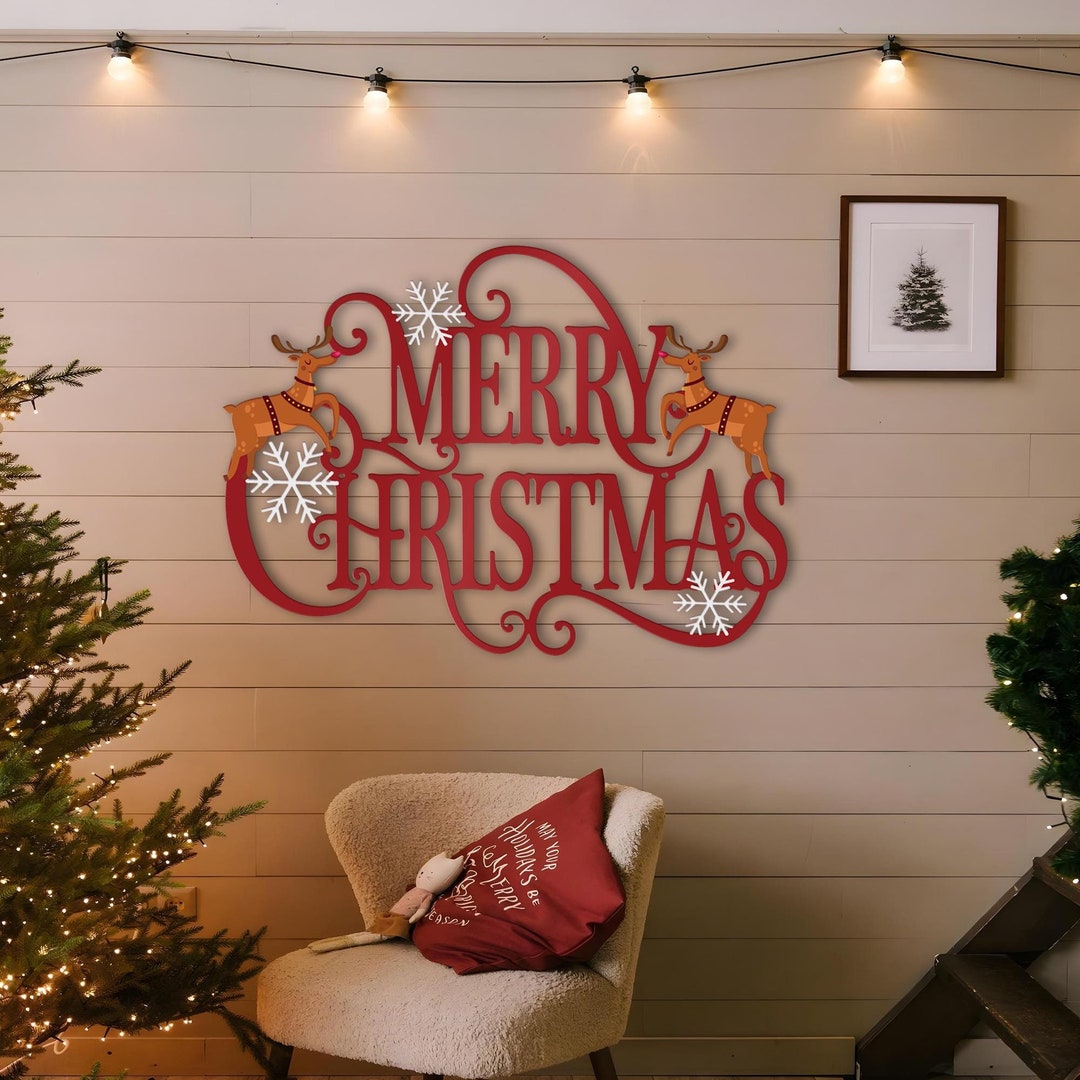 Merry Christmas Metal Sign - Winter Snowflake Metal Sign - Winter Home ...