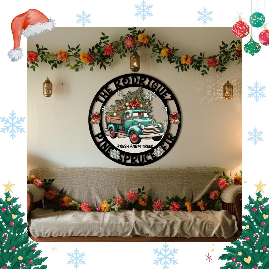 Christmas Trees Truck Metal Sign - Christmas Market Sign - Tree Décor ...