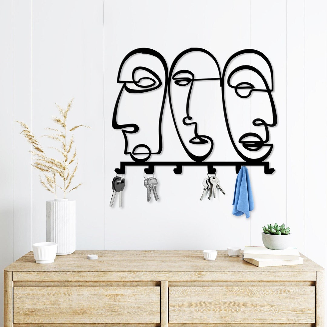 Abstract Art Modern Key Hanger - Traditional Faces Wall Décor Metal ...