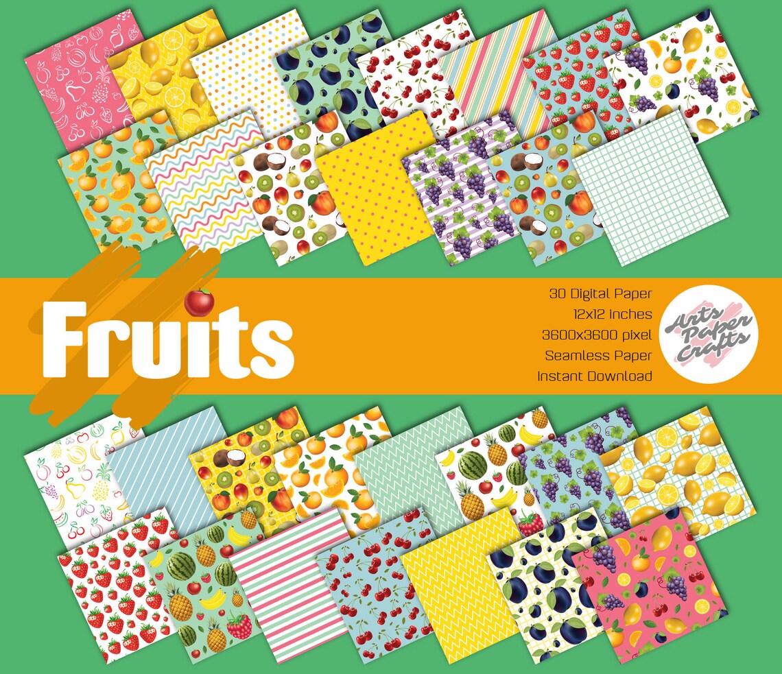 Fruits Seamless Digital Paper Fruits Summer Background - Etsy
