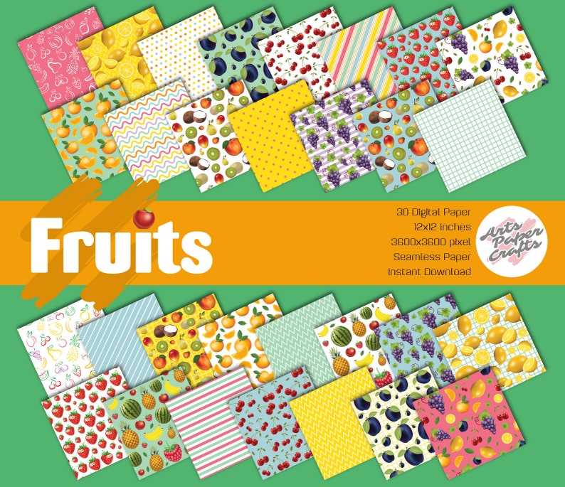 Fruits Seamless Digital Paper Fruits Summer Background - Etsy