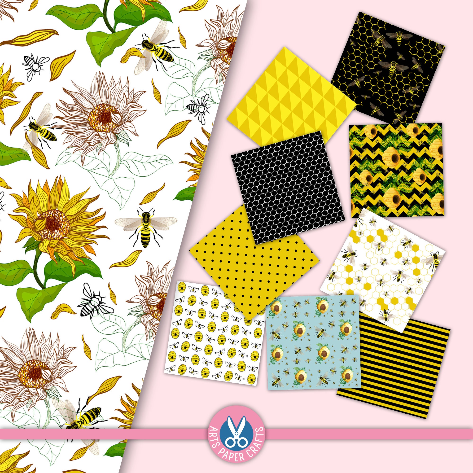 Bee Seamless Digital Paper, Honey Bee Background, Honey Bees Scrapbook ...