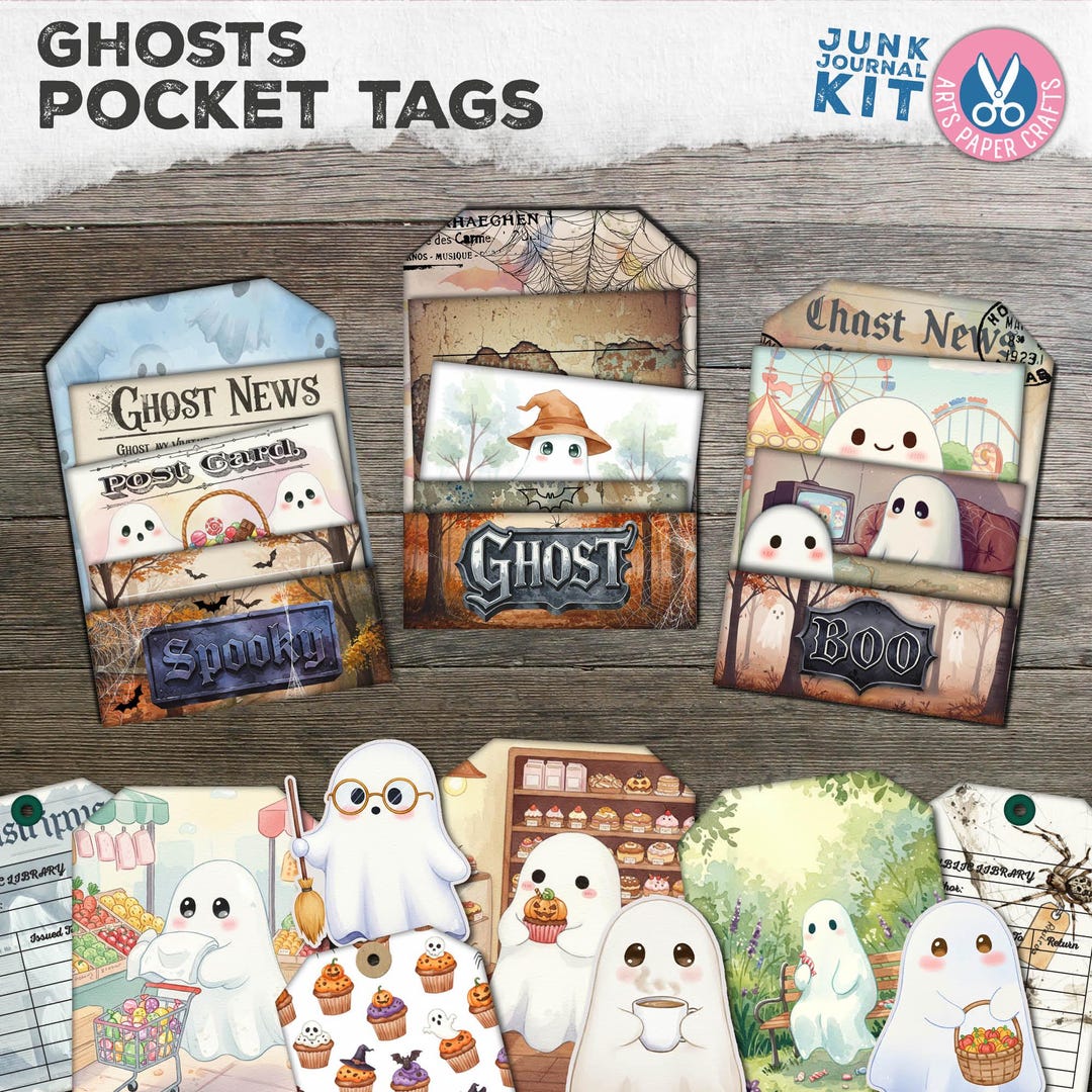 Ghost Card Pockets, Loaded Tags, Halloween Junk Journal Kit, Ideas ...