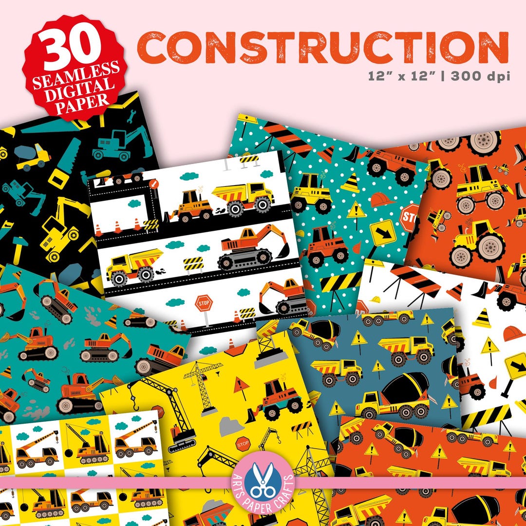 Construction Seamless Digital Paper - Construction Vehicles Background ...