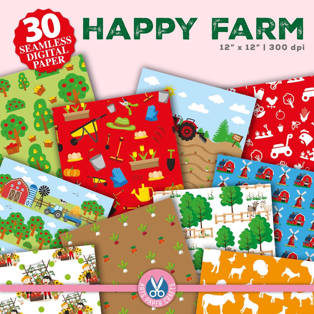 Happy Farm Seamless Pattern - Farm Background - Farm Digital Papers ...