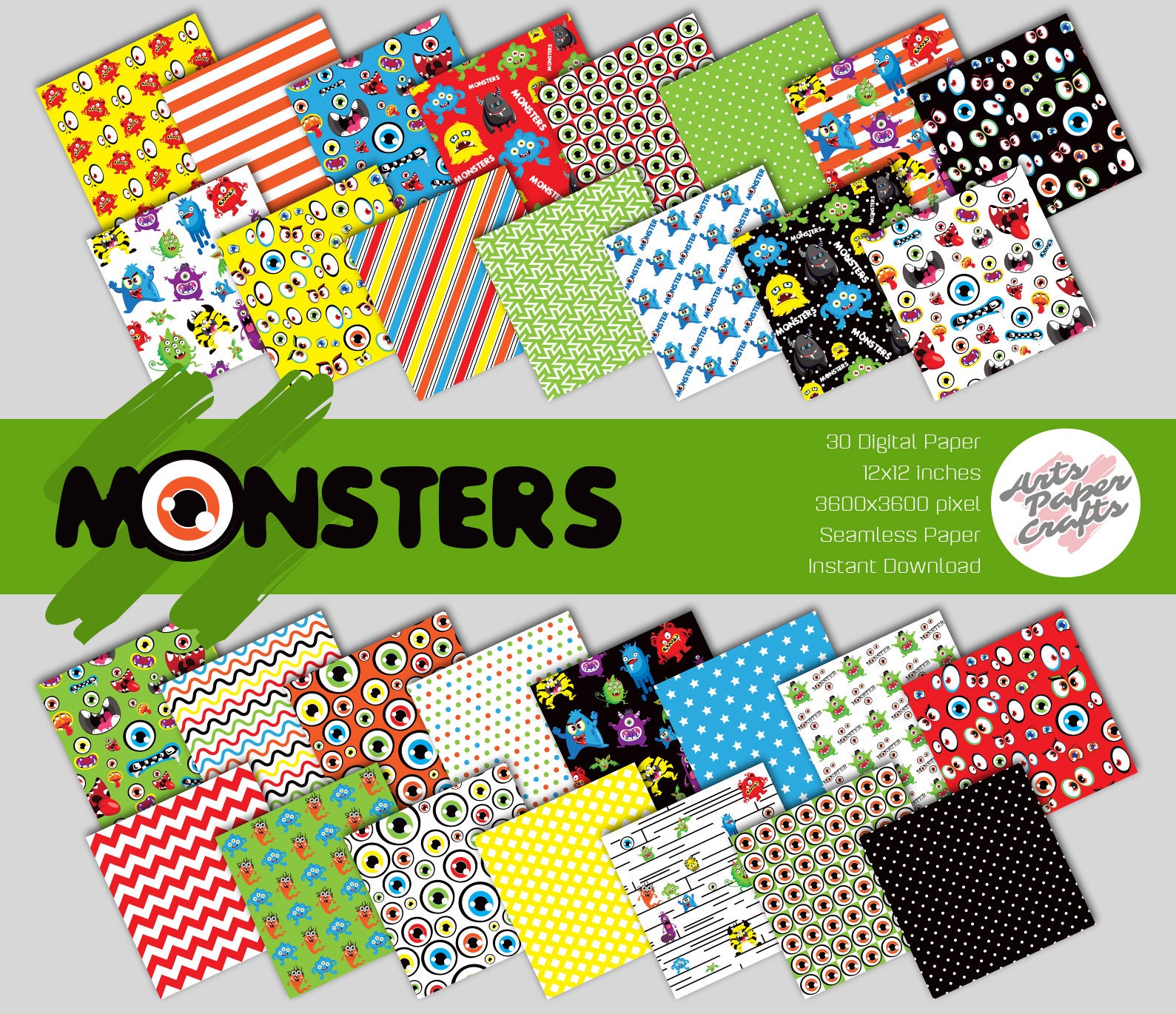 Monsters Seamless Digital Paper Monsters Background Monsters Scrapbook ...