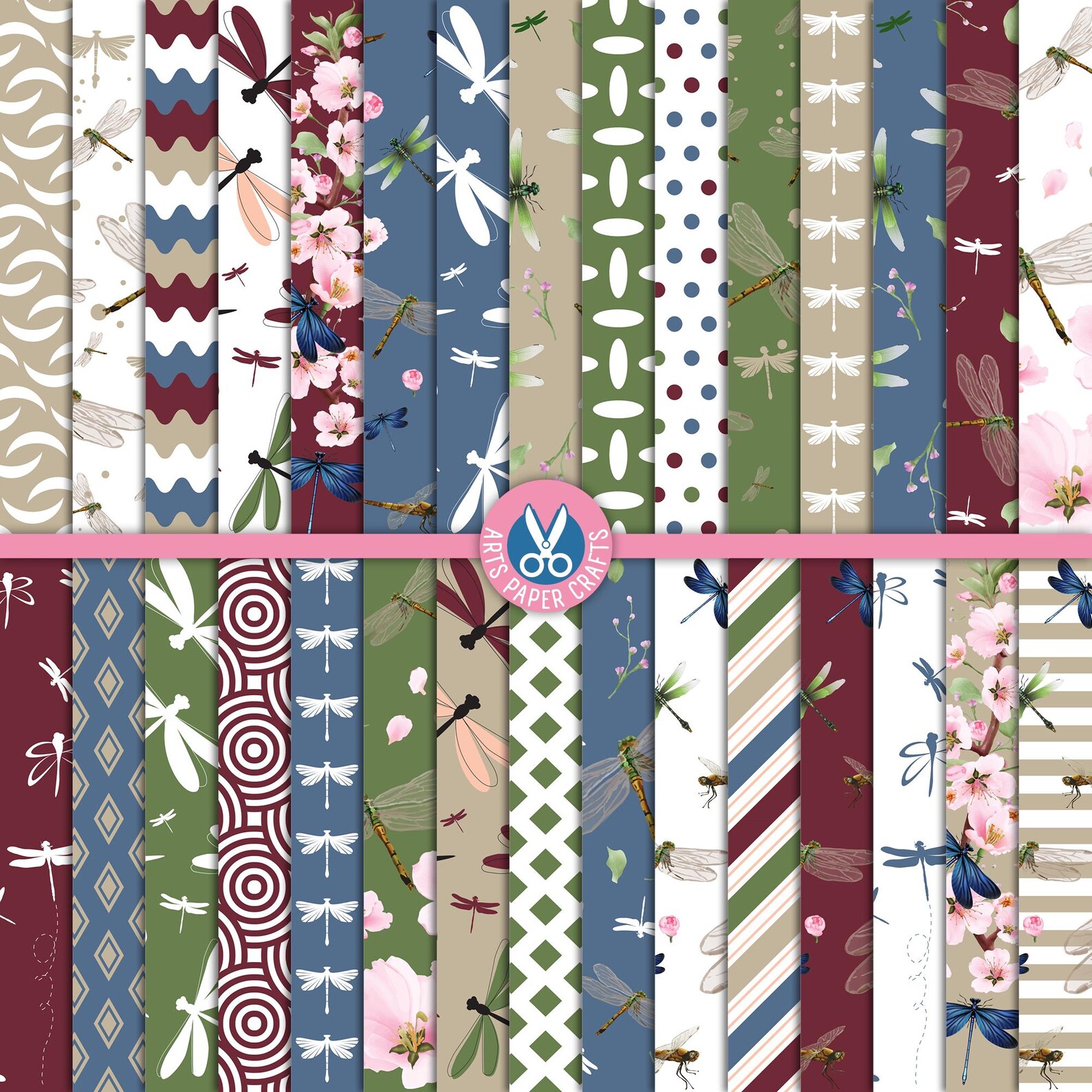 Dragonflies Seamless Digital Papers - Dragonflies Background ...