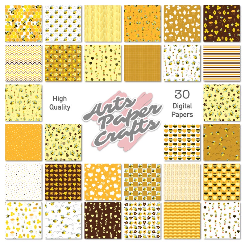 Honey Bee Digital Papers Set Bees Background Honey Bee Seamless Pattern ...