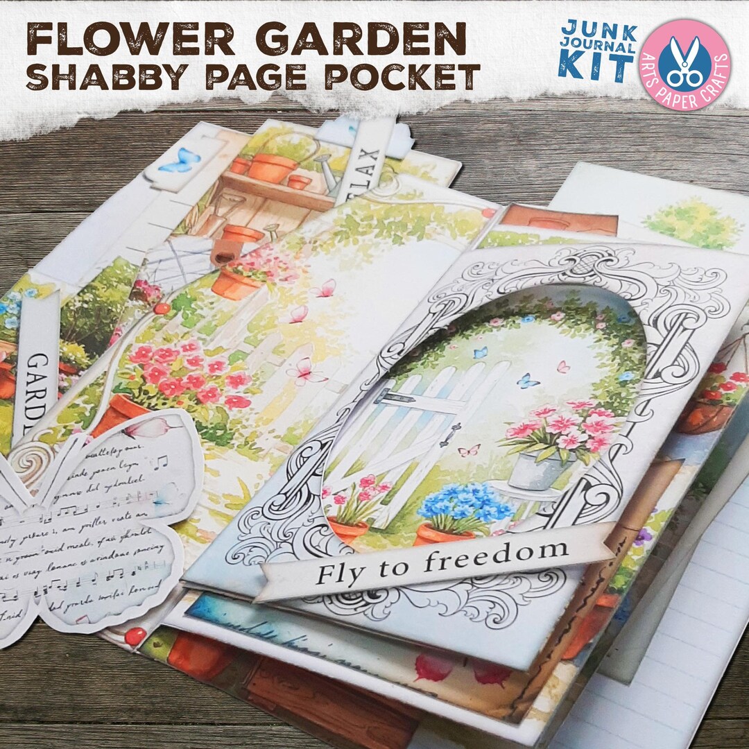 Flower Garden Junk Journal, Shabby Page Pocket, Journal Toppers ...