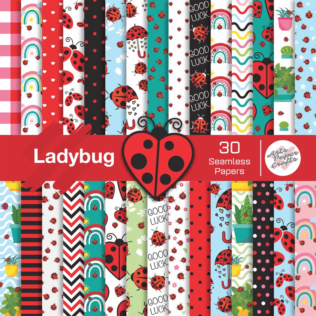 Ladybug Seamless Digital Paper Sets Ladybug Theme Party Red Black Green ...