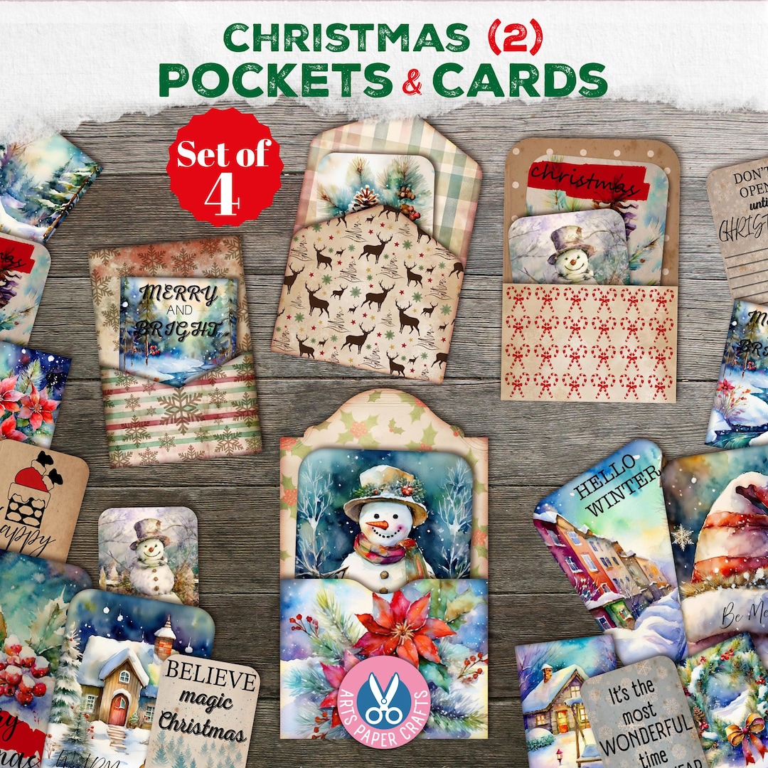 Christmas Pockets, Christmas Junk Journal Kit, Printable, Digital Paper ...