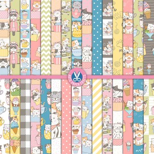 Cute Cats Digital Paper Sets, Cute Theme Party, Cats Background ...