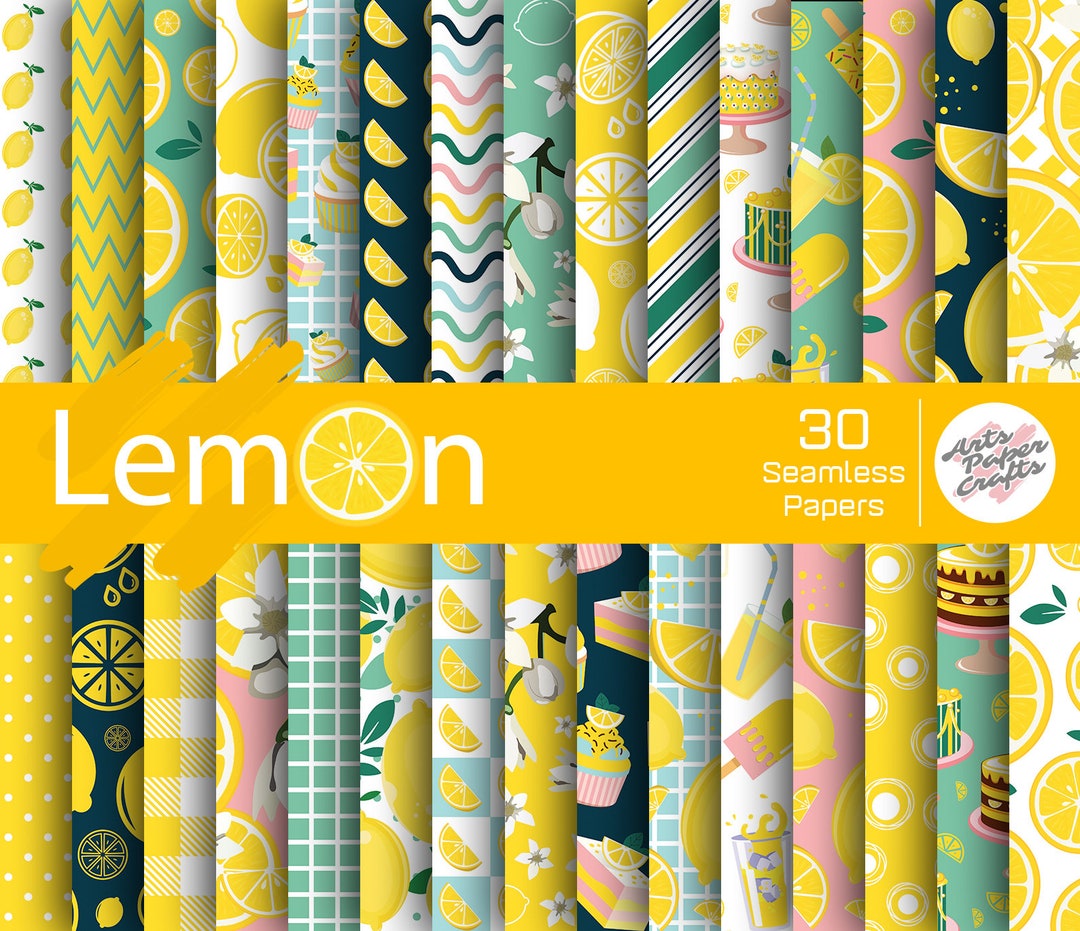 Lemon Digital Paper Sets Lemon Theme Party Yellow Light Blue Lemon ...