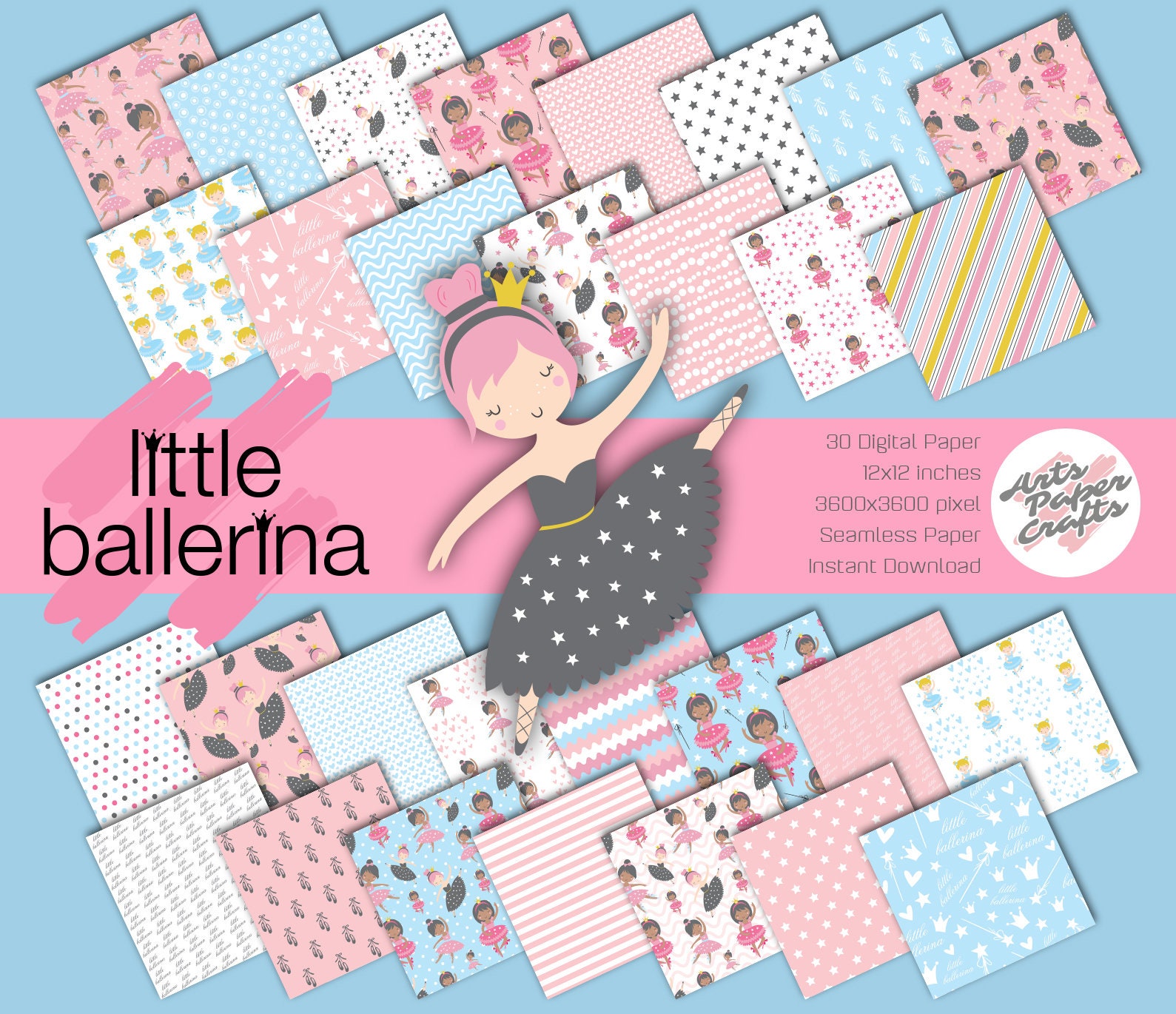 Little Ballerina Seamless Digital Paper Little Ballerina Background ...