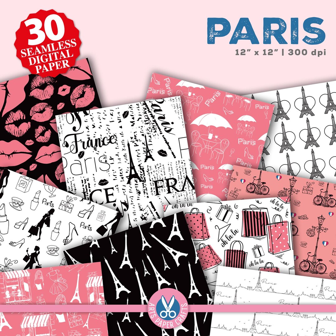 Paris Digital Papers Set - Paris Background - Paris Seamless Pattern ...