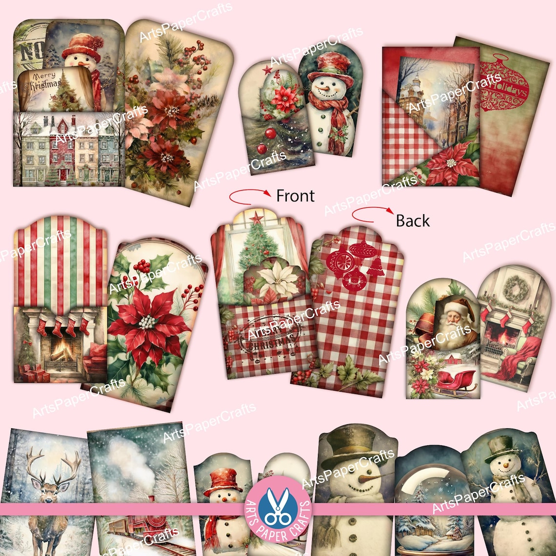 Christmas Pockets and Cards, Christmas Junk Journal Kit, Printable ...