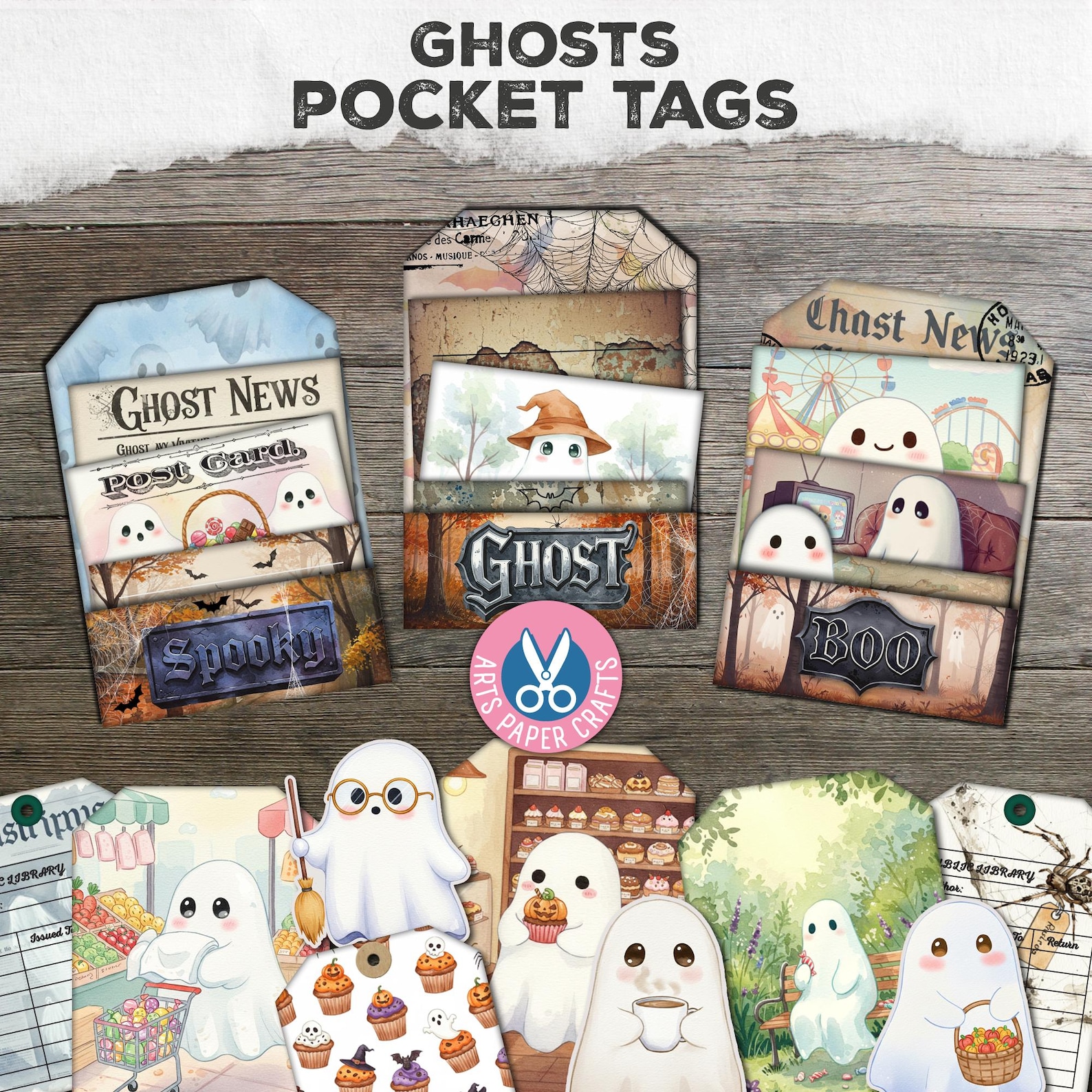 Ghost Card Pockets, Loaded Tags, Halloween Junk Journal Kit, Ideas ...