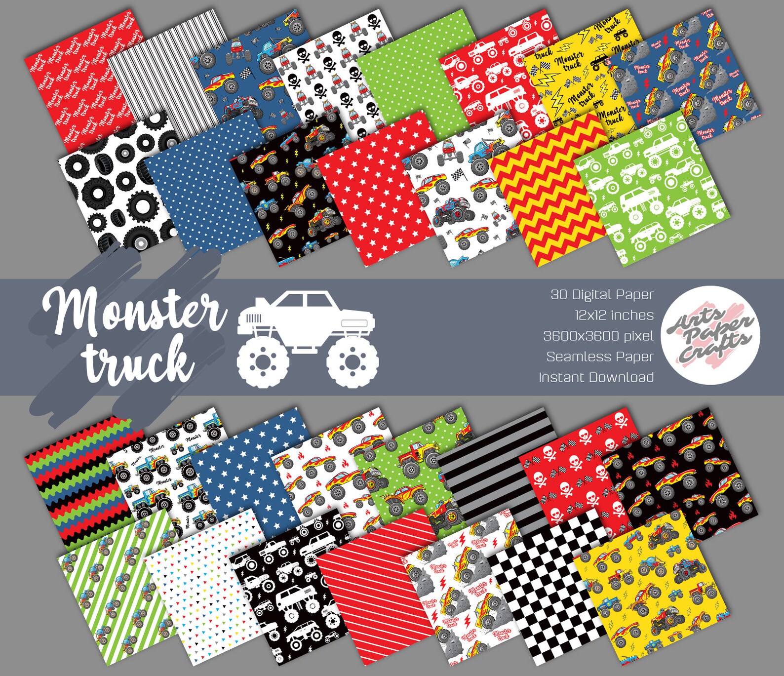 Monster Truck Seamless Digital Paper Monster Truck - Etsy