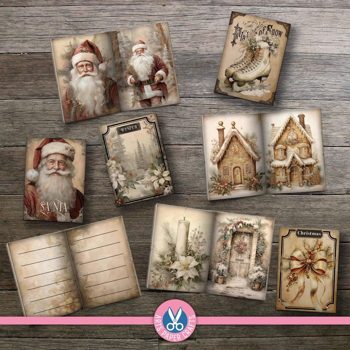 Golden Christmas, Mini Books, Printable, Miniature, Junk Journal ...