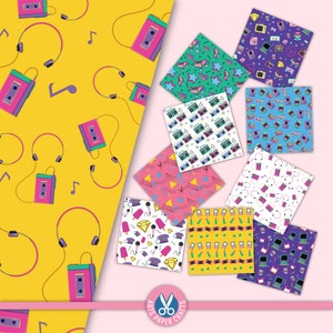 80’s Digital Papers Set - Memphis Background - Retro Seamless Pattern ...