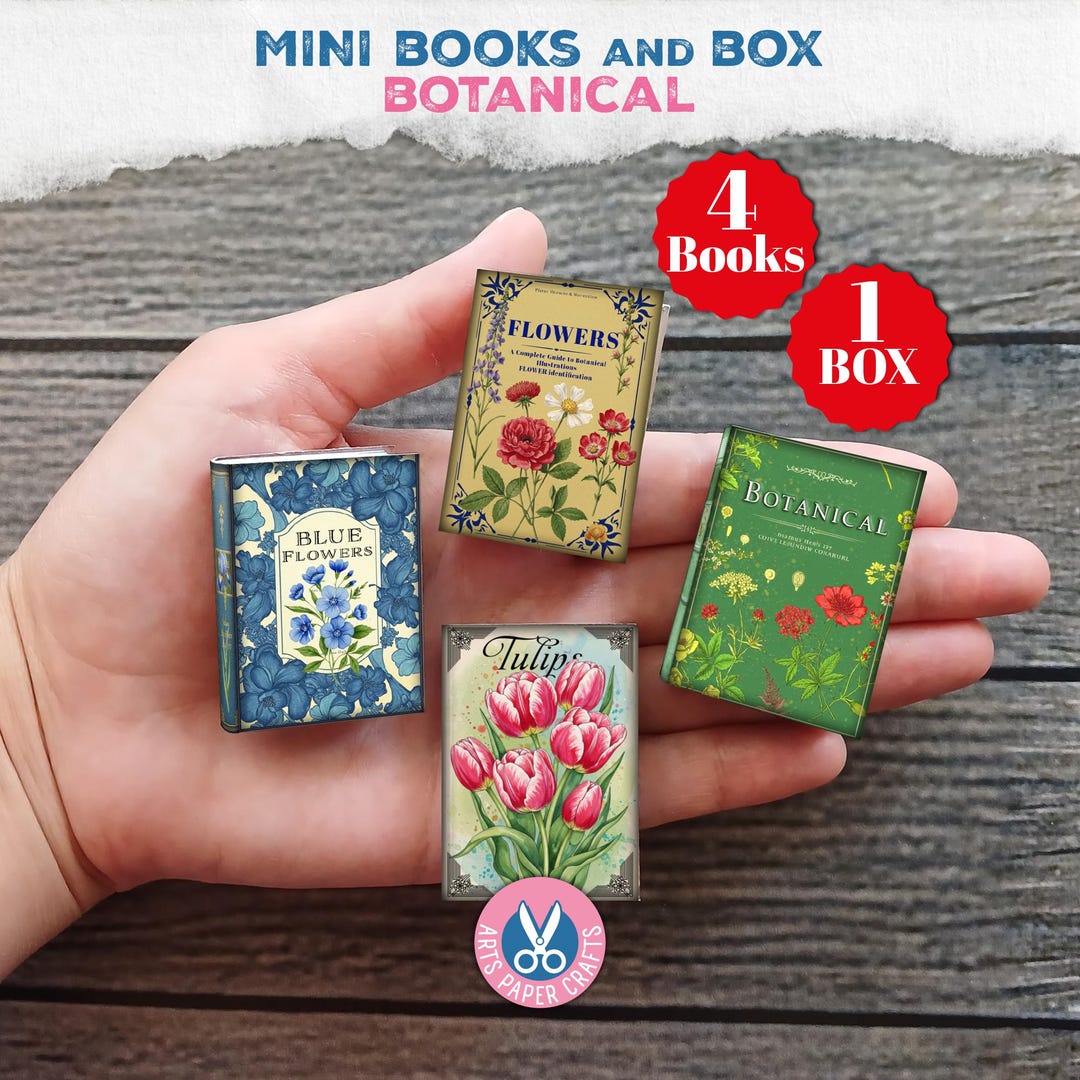 Mini Books Box, Book, Miniature Botanical Book, Botanical Illustration ...