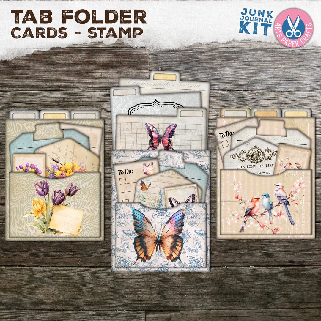 Tab Folders, Pocket Tags, Butterfly, Shabby Script, Junk Journal ...