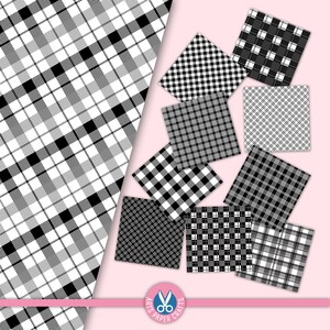 Gingham Plaid Digital Papers - Gingham Plaid Background - Black Gingham ...