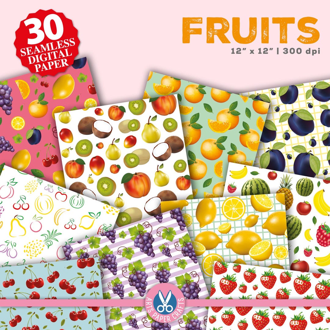 Fruits Seamless Digital Paper - Fruits Summer Background - Fruits ...