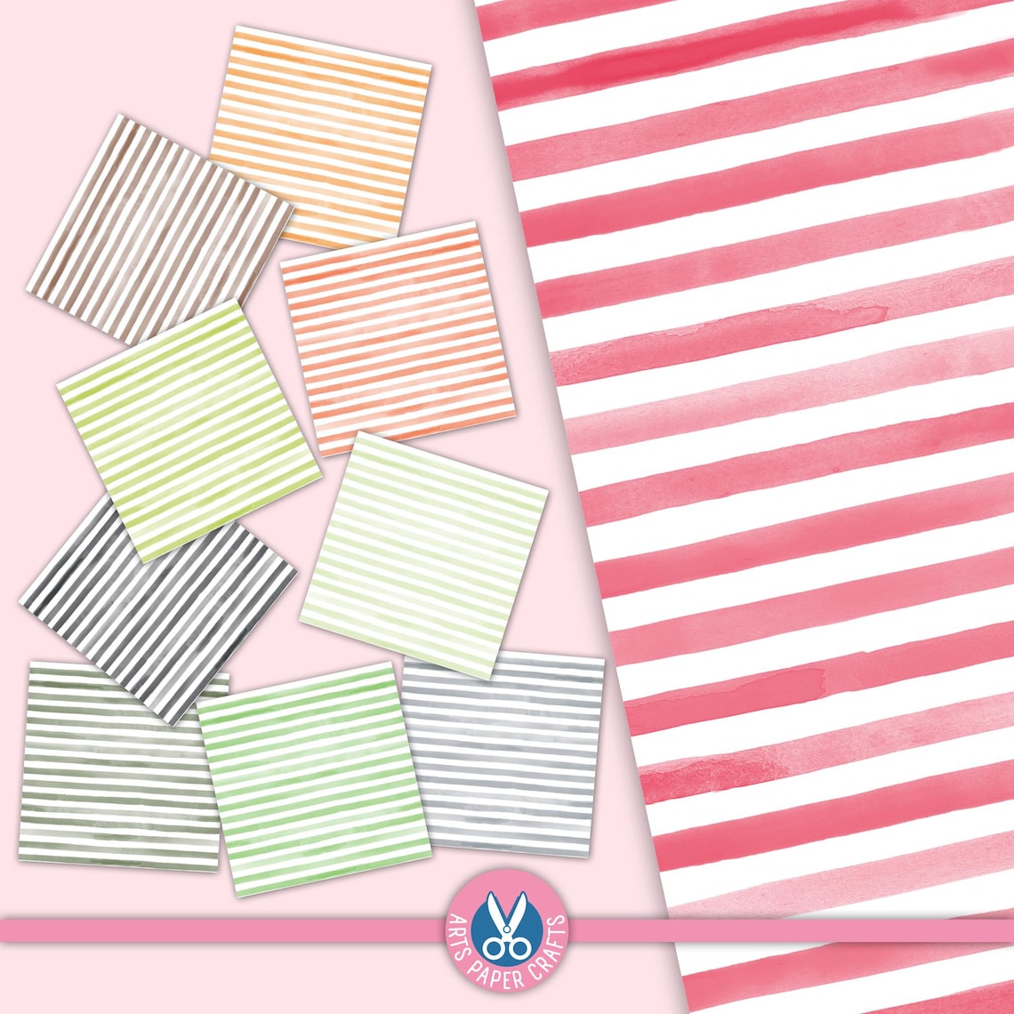 Watercolor Stripes Seamless Digital Paper Set, Watercolor Stripes ...
