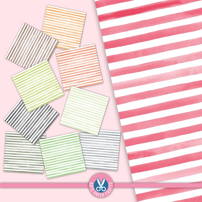 Watercolor Stripes Seamless Digital Paper Set, Watercolor Stripes ...