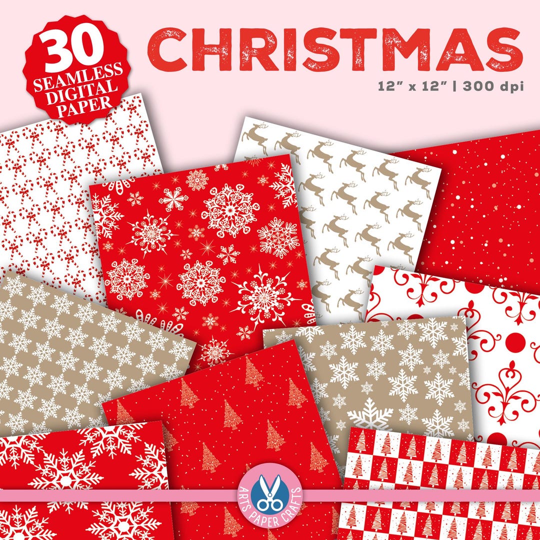 Merry Christmas Digital Paper, Winter Holiday Scrapbook Papers ...