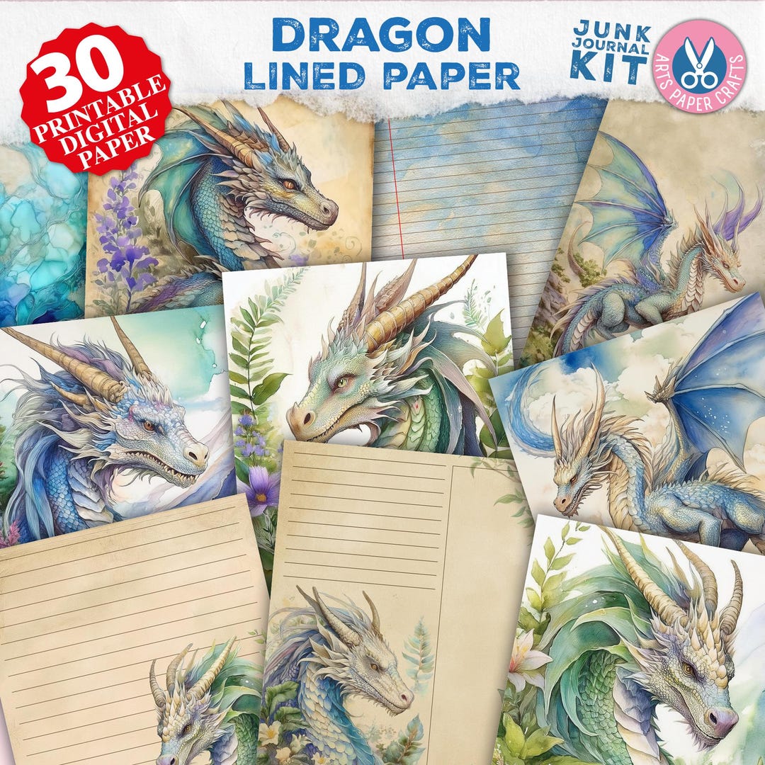 Lined Dragon Junk Journal Kit - Vintage Journal Papers - Dragon Fantasy ...