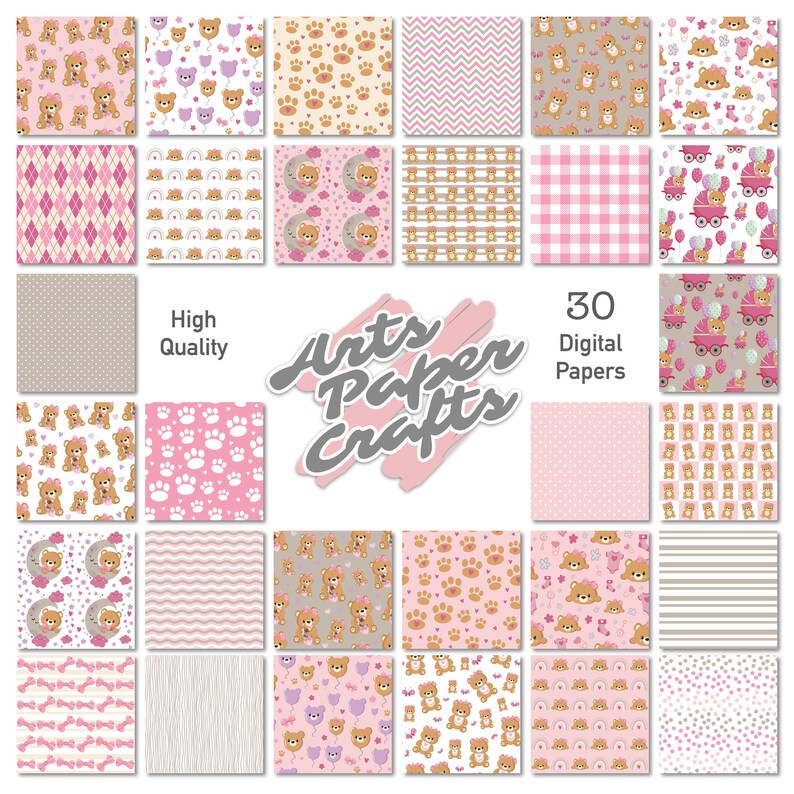 Teddy Bear Girl Digital Paper Teddy Bear Background Nursery Seamless ...