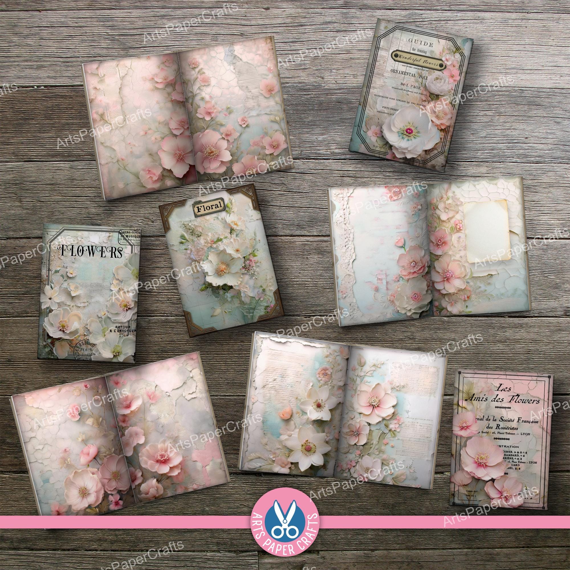 Shabby Chic Flowers Mini Books Box, Miniature Botanical Book ...