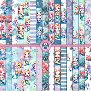 Mermaid Digital Papers - Cute Mermaid Background - Charming Mermaid ...