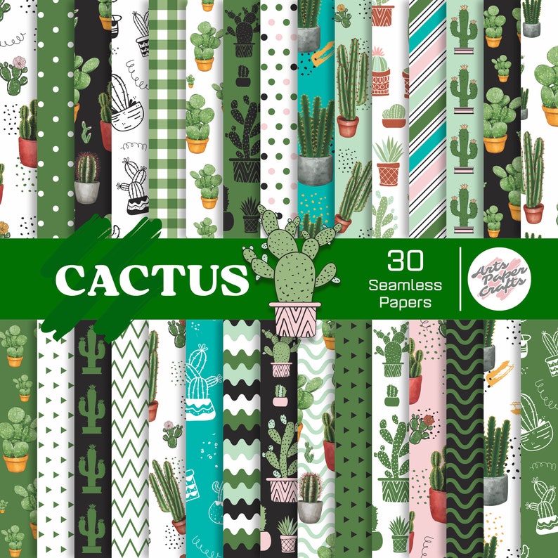Cactus Seamless Digital Paper Sets Cactus Theme Party Green Cactus ...