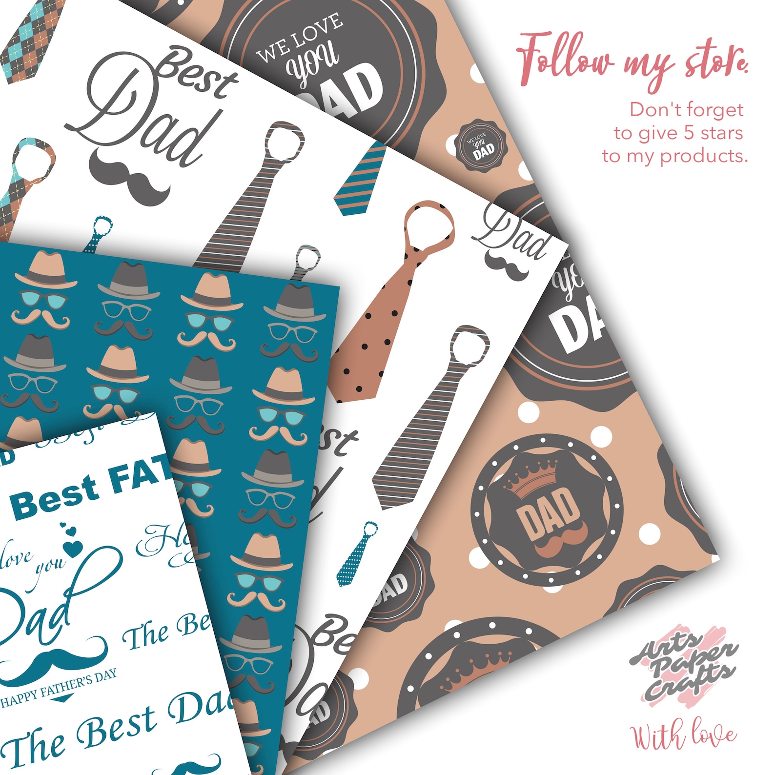 Father Day Digital Papers the Best Dad Background Father Seamless ...