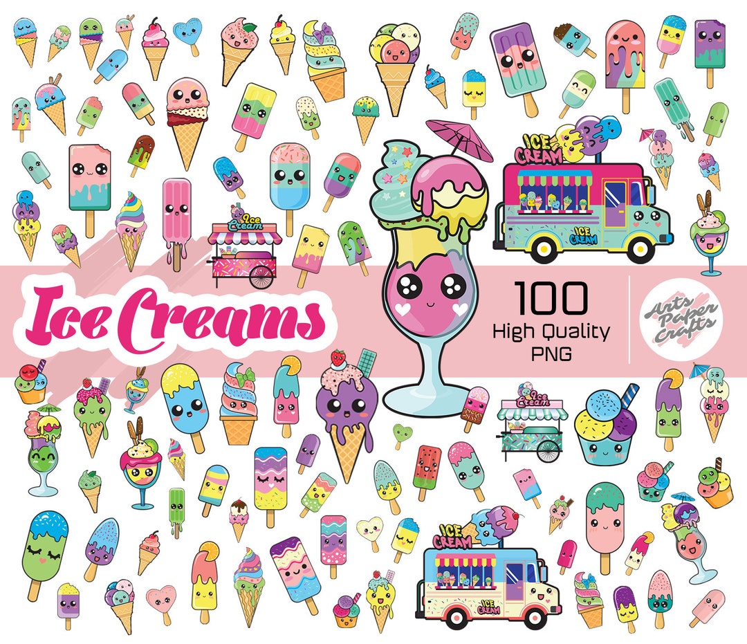 Ice Creams 100 Pieces PNG Clipart Set - Kawaii Clipart - Perfect to ...