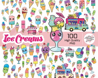 Kawaii Ice Cream Clipart Cute Ice Cream Clipart Perfect to Make Sticker ...