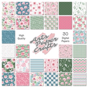 Roses Watercolor Flower Digital Paper Sets Roses Theme Party Pink Blue ...